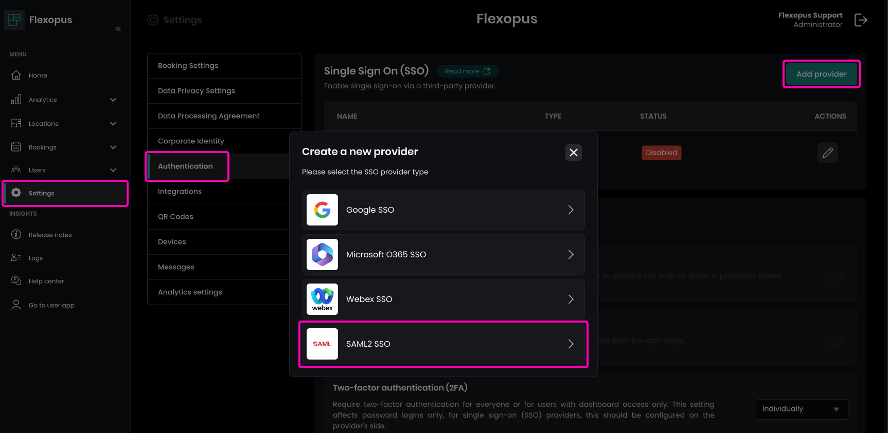 SAML2 for a custom provider | Flexopus
